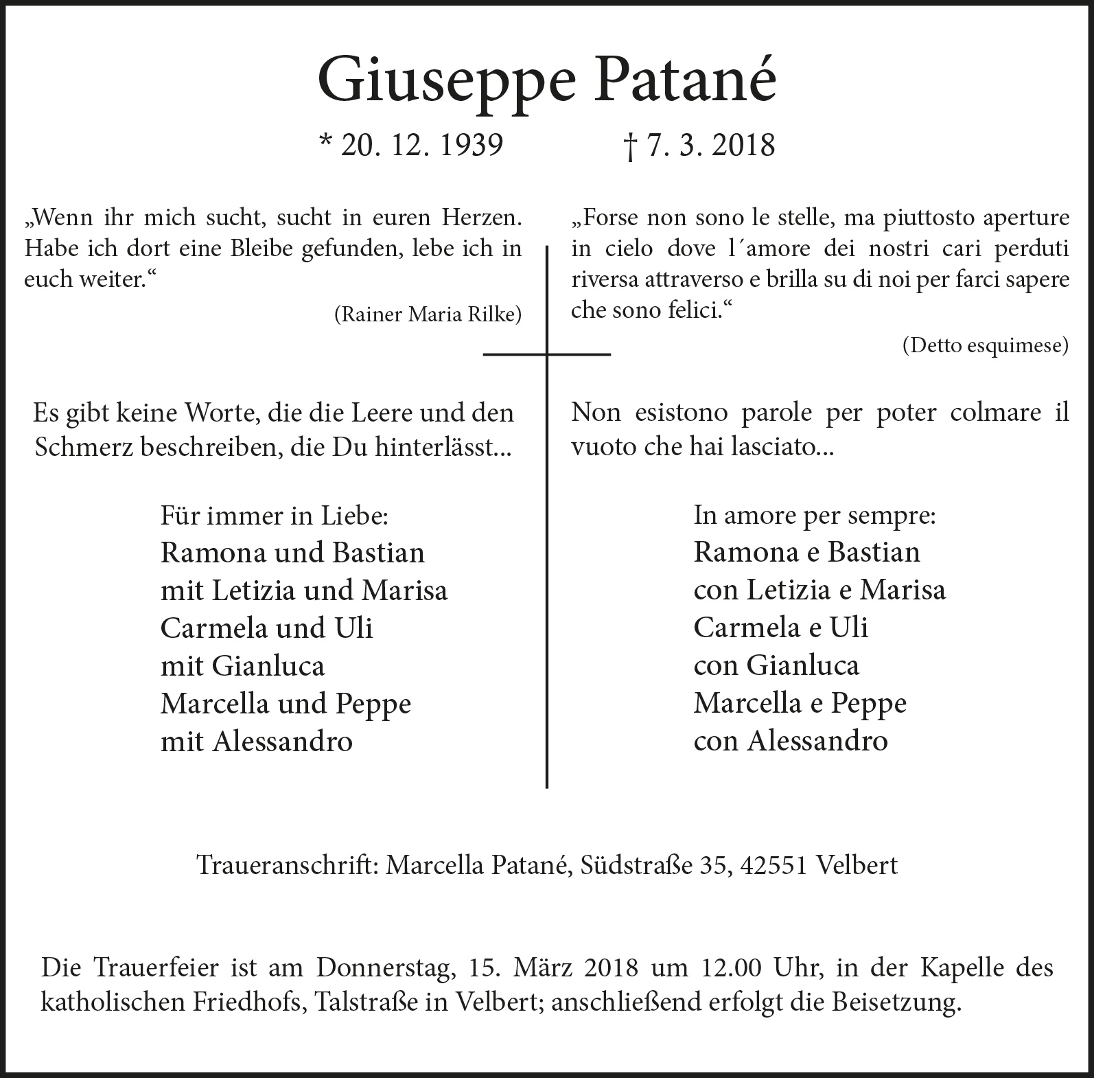 Giuseppe Patané - Bestattungshaus Sonnenschein